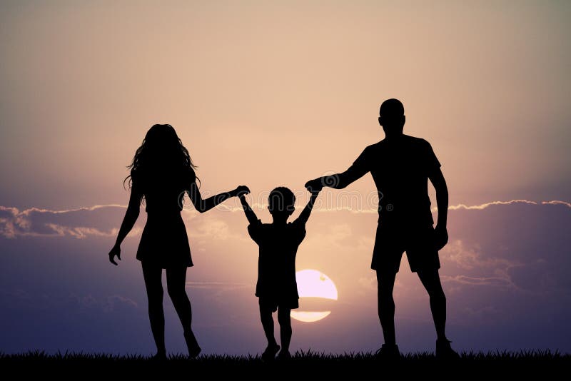 Family at sunset stock illustration. Illustration of silhouette - 58702801
