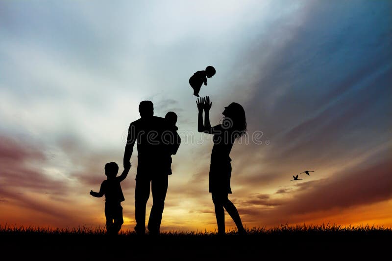 Family at sunset stock illustration. Illustration of silhouette - 58702801
