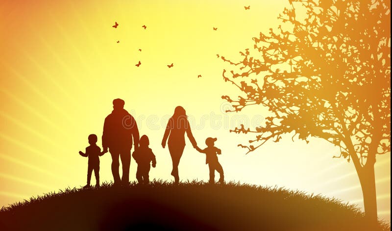 Family at sunset stock vector. Illustration of parents - 48486306