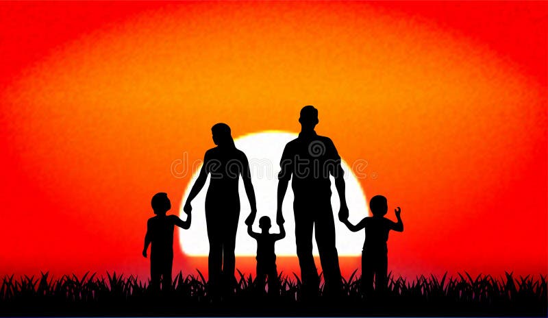 Family at Sunset Vector Illustration Stock Vector - Illustration of ...