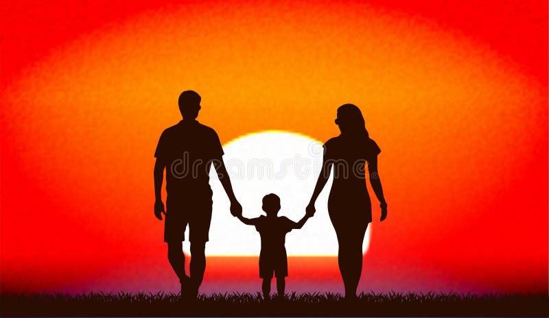 Family at Sunset Vector Illustration Stock Vector - Illustration of ...