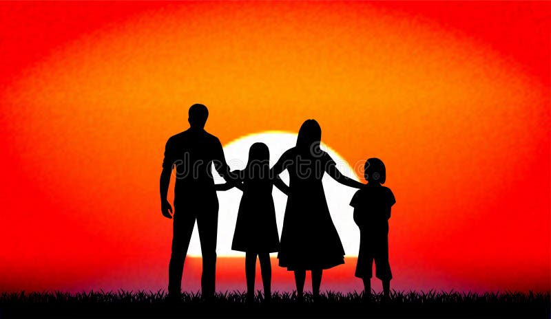 Family at Sunset Vector Illustration Stock Vector - Illustration of ...