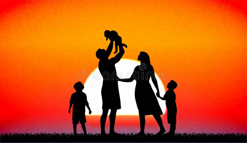 Family at Sunset Vector Illustration Stock Vector - Illustration of ...