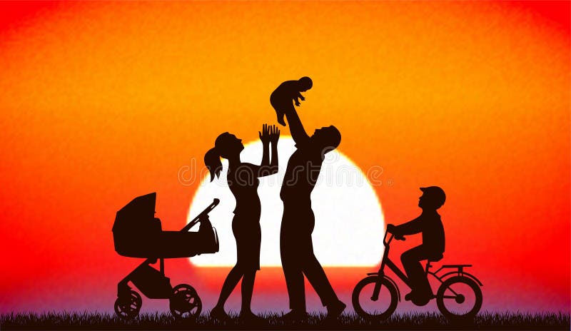 Family at Sunset Vector Illustration Stock Vector - Illustration of ...