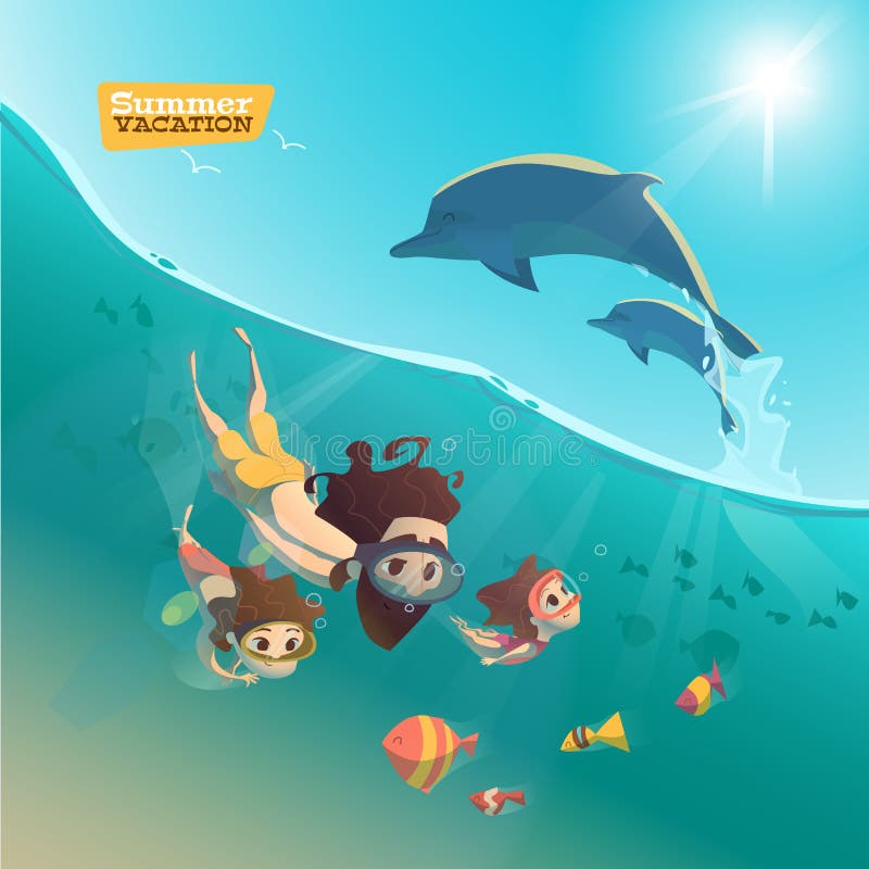 Family swimming in ocean stock vector. Illustration of family - 64828292