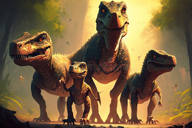 Family of T-rexes, with the Parents Protecting Their Young Stock Photo ... Family of T-rexes, with the Parents Protecting Their Young Stock Photo ...