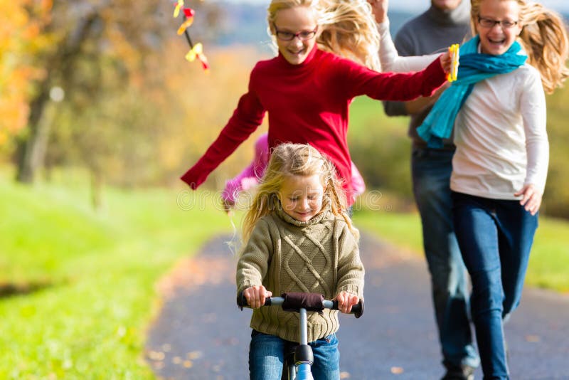 Family Take Walk in Autumn Forest Flying Kite Stock Photo - Image of ...