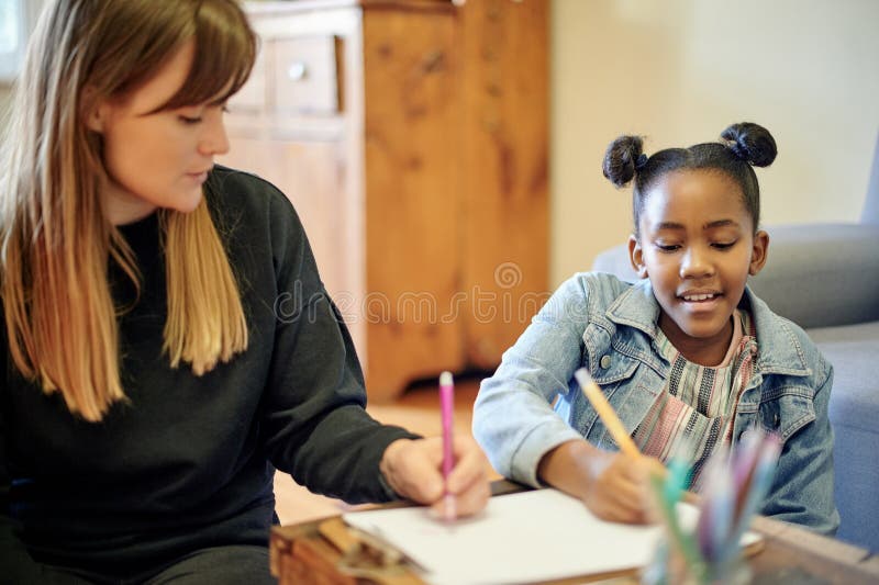 Family, Teaching and Child Writing, Drawing and Talking in Support ...