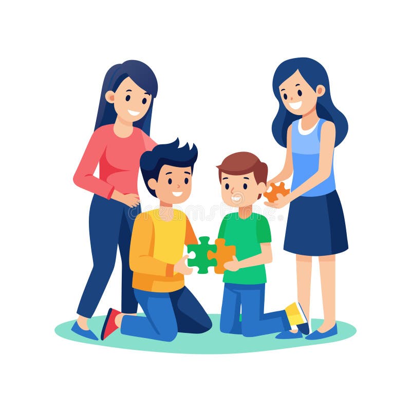 Family Teamwork Solving Puzzle Together Concept, Family Bonding, Family ...