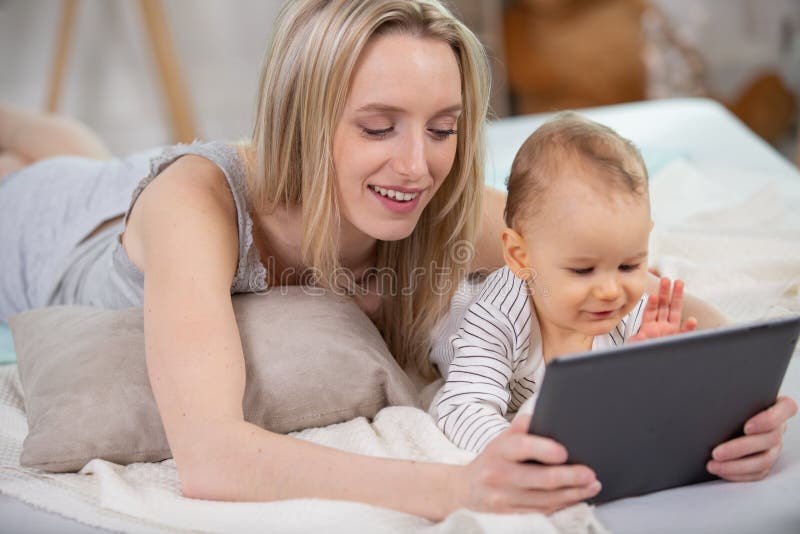 Family Technology and Motherhood Concept Stock Image - Image of ...