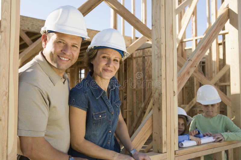 Family at Their Incomplete House Stock Image - Image of architecture ...