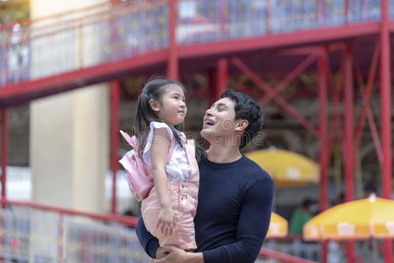 Family in Theme Park. Father and Girl in an Amusement Park Stock Photo ...