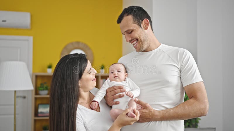 Family of Three Bonding Standing at Home Stock Image - Image of baby ...