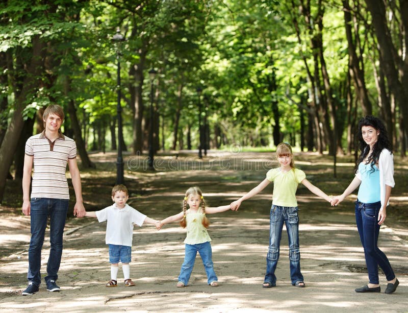 Family with Three Children Outdoor. Stock Image - Image of beautiful ...