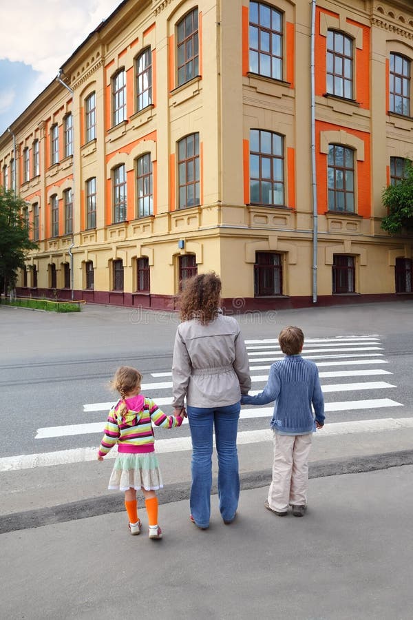 Family and Crossing Road, Behind Stock Photo - Image of lifestyle, blue ...
