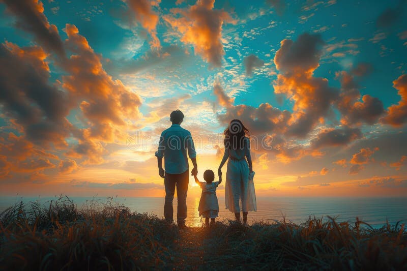 A Family of Three, Father, Mother, and Daughter Stock Photo - Image of ...