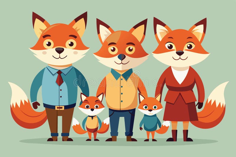 A Family of Three Foxes Standing Side by Side in a Customizable and ...