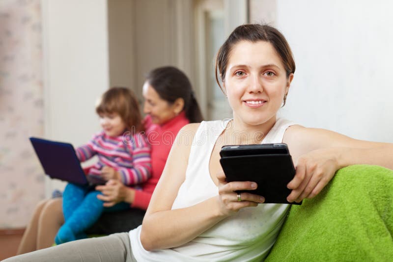 Family of Three Generation with Devices Stock Image - Image of ereader ...