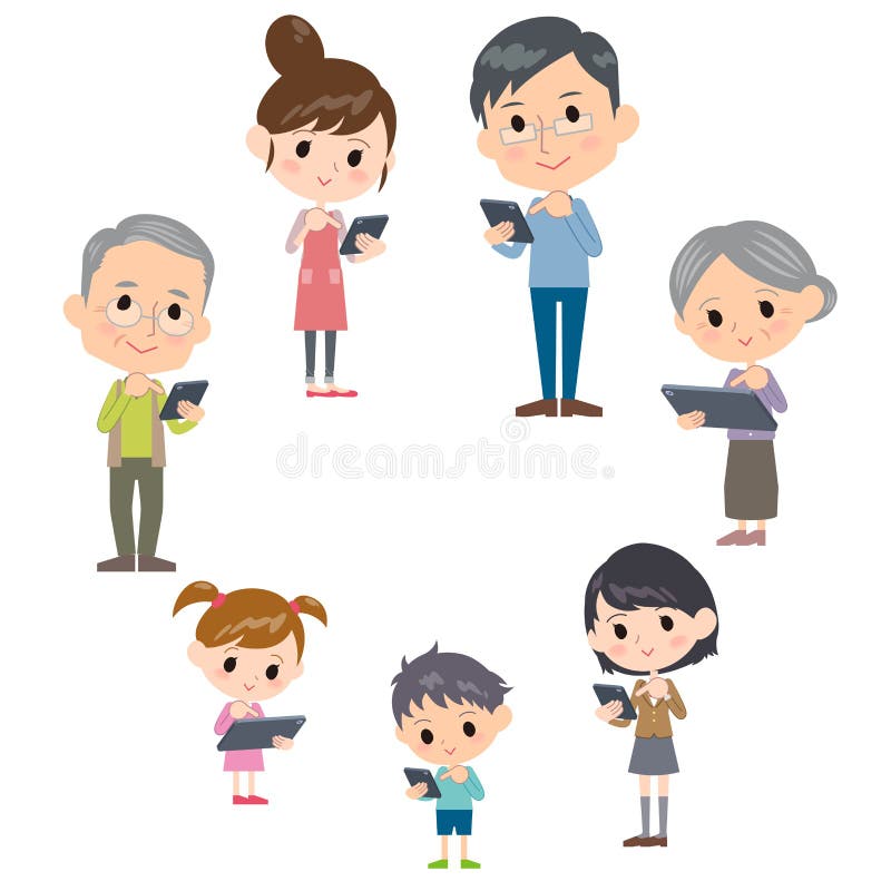 Family Three Generations Internet Communication Smartphone Table Stock ...