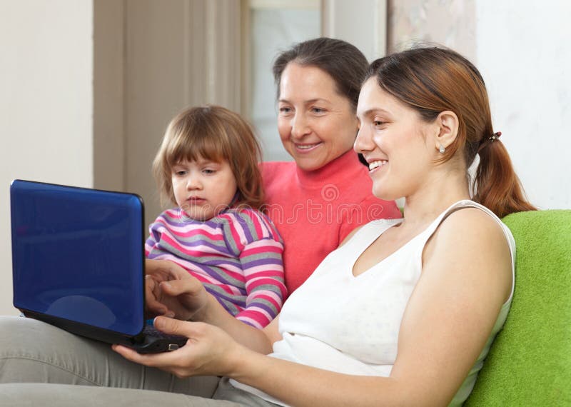 Family of Three Generations with Laptop Stock Image - Image of ...