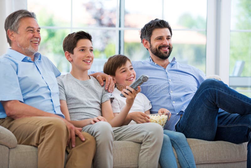 Family of Three Generations Watching Tv Stock Image - Image of goal ...