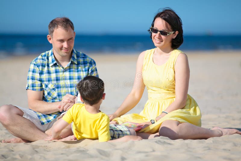 Family of Three Having Fun on Beach Stock Image - Image of togetherness ...