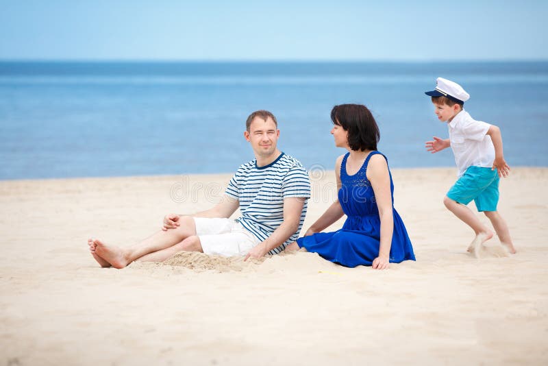 Family of Three Having Fun on Tropical Beach Stock Photo - Image of ...