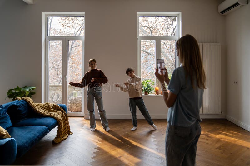 Family of Three Mother and Two Kids Making Social Media Content Video ... Family of Three Mother and Two Kids Making Social Media Content Video ...