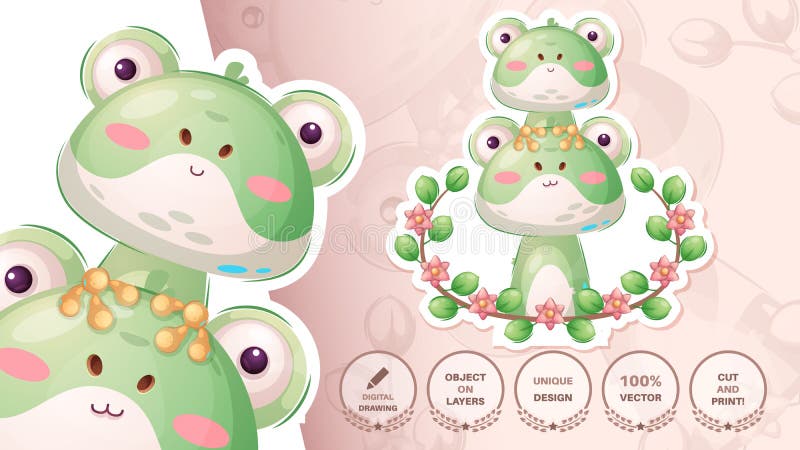 Family Toad, Frog - Cute Sticker Stock Illustration - Illustration of ...