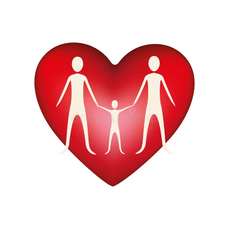 Family Together Inside Heart Stock Illustration - Illustration of girl ...