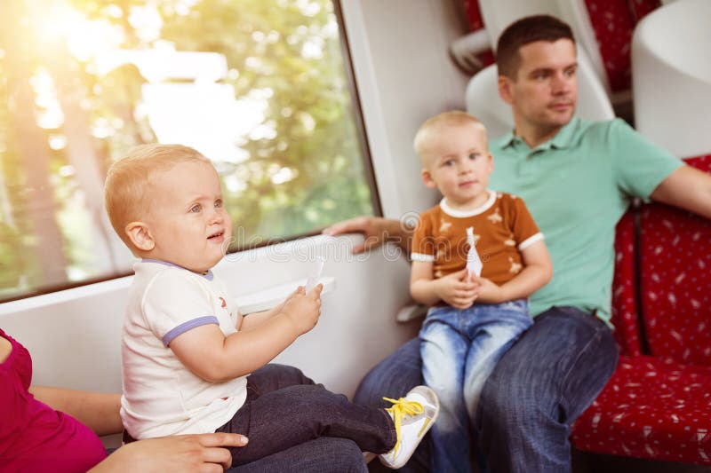 Family travel in train stock image. Image of brunette - 51196847