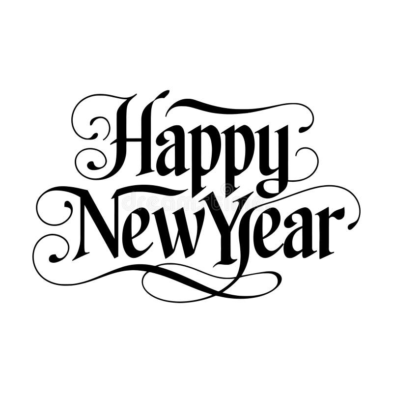 Happy New Year Script Font Black Color Template. Stock Vector ...