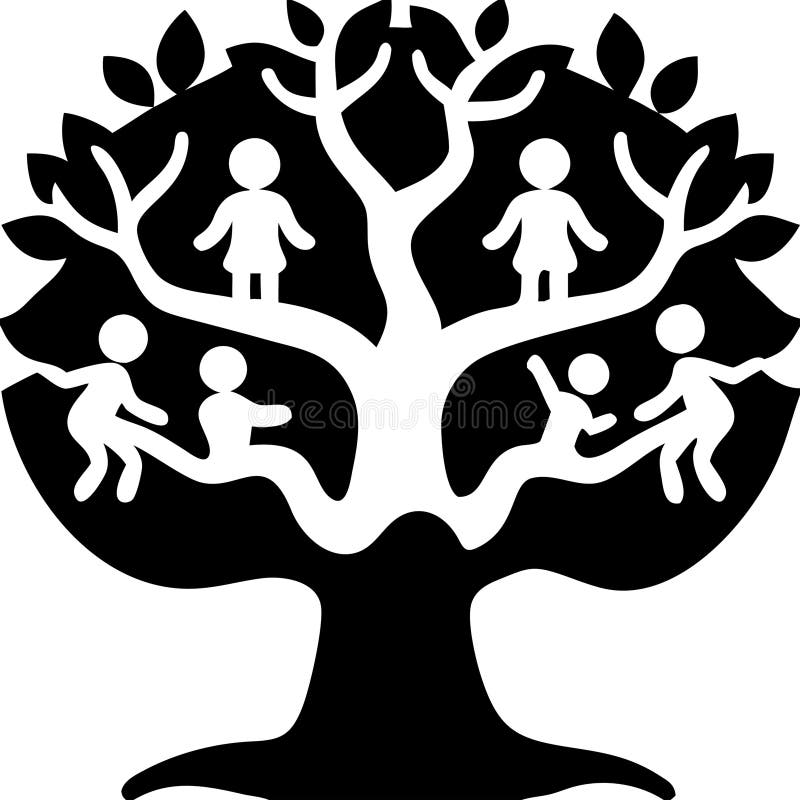 Family Tree Silhouette with Children Playing on Branches Vector ...