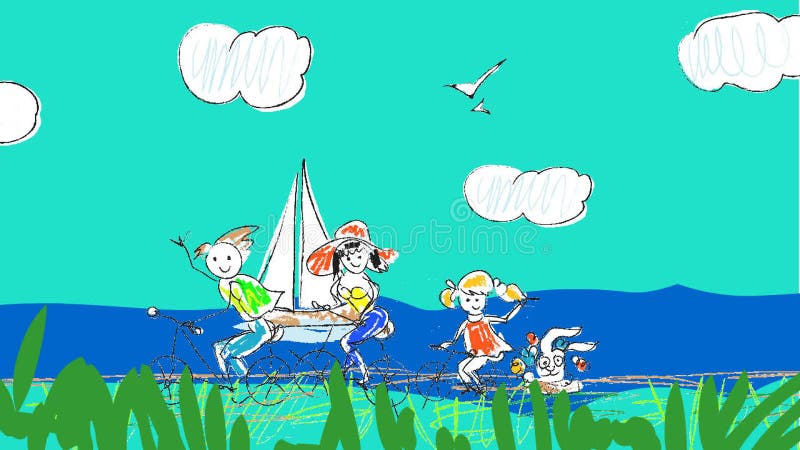 Family Trip in a Red Car with Luggage Stock Video - Video of cartoon ...