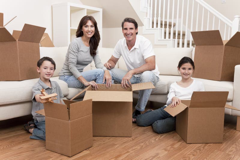 Family Unpacking Boxes Moving House Stock Image - Image of crockery ...