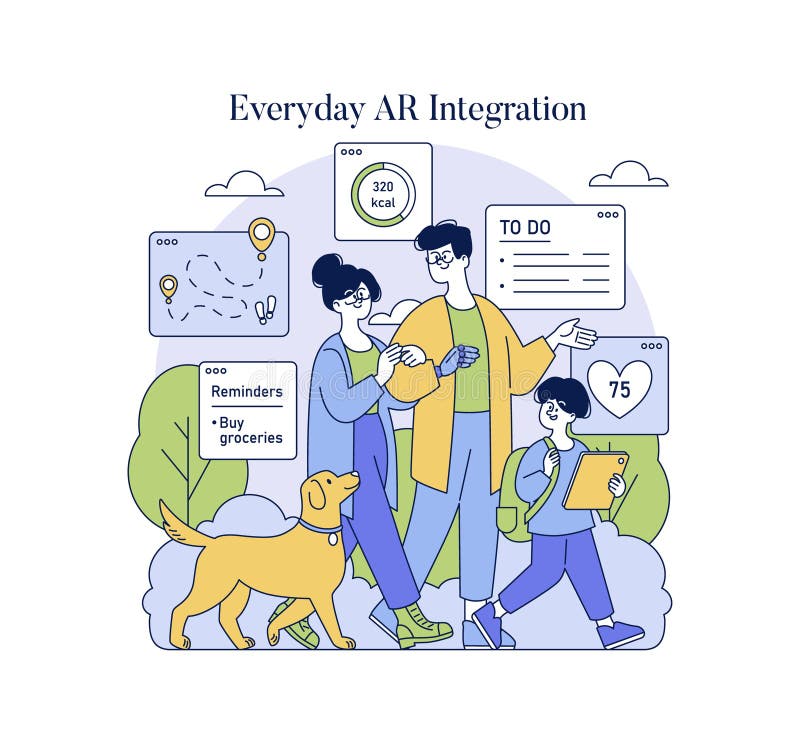 Family Using AR Devices in stock vector. Illustration of interactive - 396693516