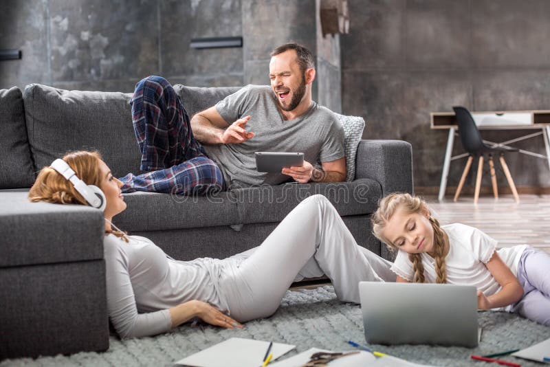 Family Using Digital Devices Stock Image - Image of preschooler ...
