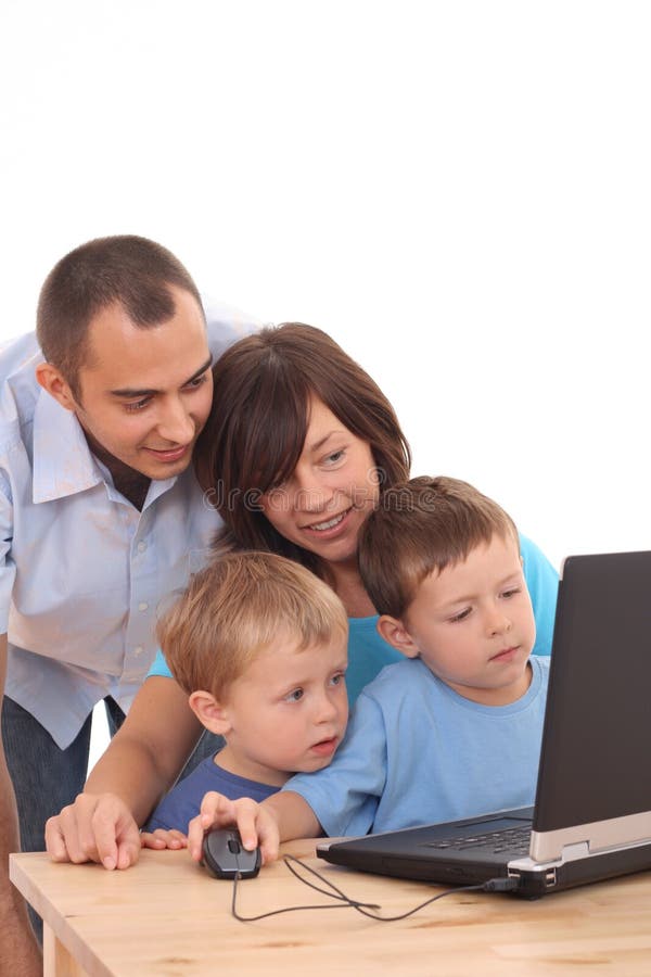 Big Happy Family with the Laptop Stock Photo - Image of isolated ...