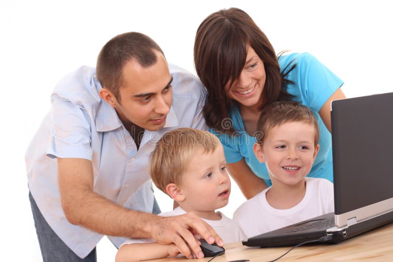 Family using laptop stock image. Image of family, game - 3671019