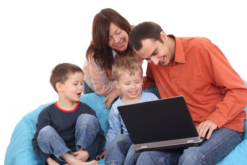 Family using laptop stock image. Image of family, game - 3671019