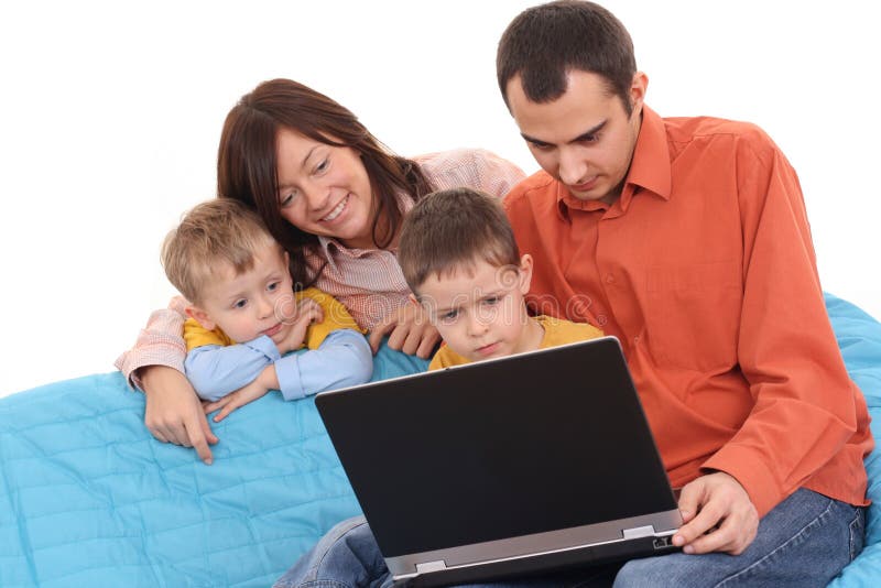 Family using laptop stock image. Image of desk, internet - 3206463