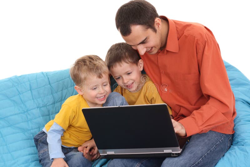Family using laptop stock photo. Image of game, internet - 3671254