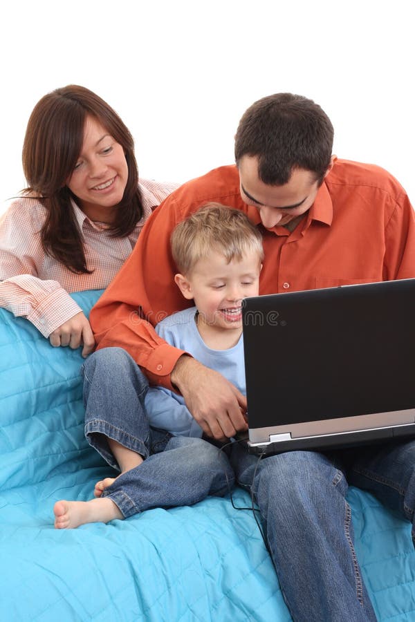 Family using laptop stock photo. Image of laptop, cheerful - 3780364