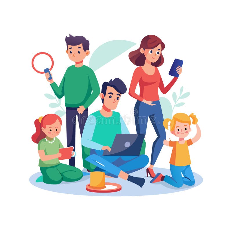 Family Using Technology: Laptop, Tablet, and Phone Usage in daily Life ...