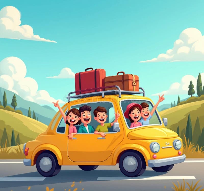 Family on Vacation with a Car Stock Illustration - Illustration of ...