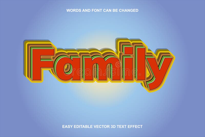 Family Vibrant 3D Text Effect with Neon Glow Bold Stock Illustration ...