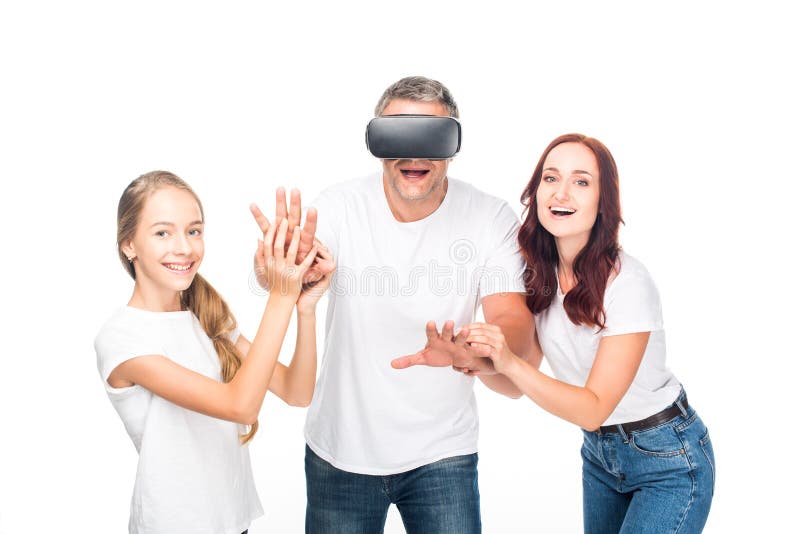 Family with Virtual Reality Headset Stock Image - Image of gadget ...
