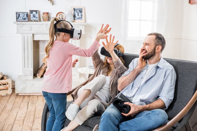 Family in Virtual Reality Headsets Stock Photo - Image of girl, mother ...