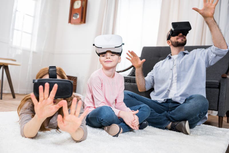 Family in Virtual Reality Headsets Stock Image - Image of technology ...