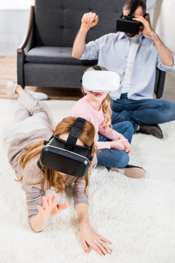 Family in Virtual Reality Headsets Stock Image - Image of technology ...
